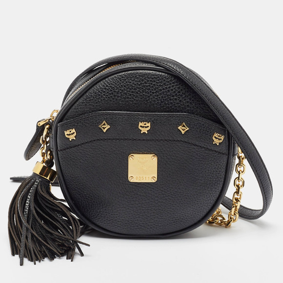 MCM | Bags | Mcm Black Leather Round Crossbody Bag | Poshmark